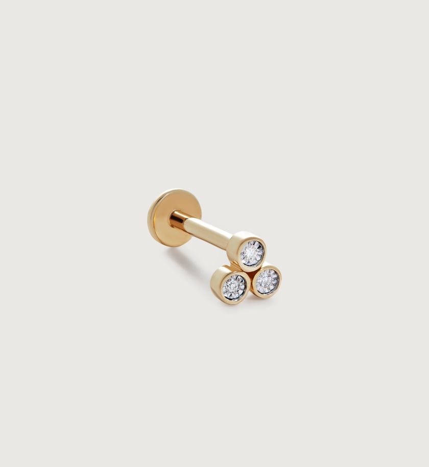 Diamond Cluster Single Labret Piercing Earring in 14k Solid Gold and ...