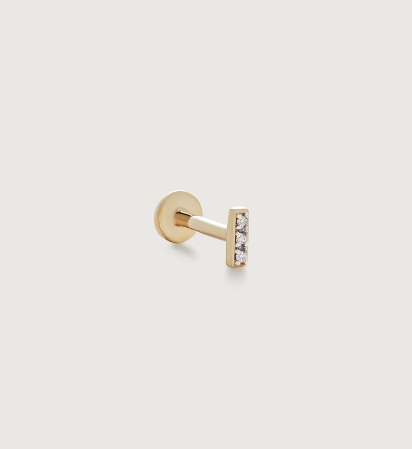 Linear Diamond Bar Single Labret Piercing Earring in 14k Solid Gold and ...