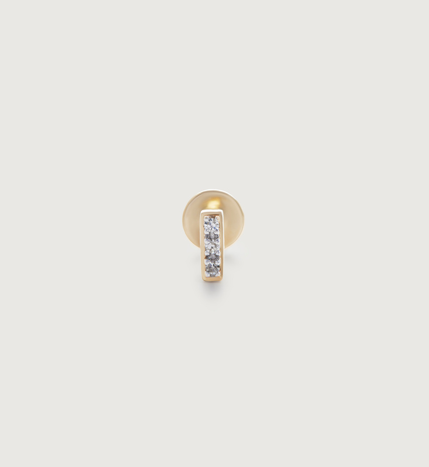 Linear Diamond Bar Single Labret Piercing Earring in 14k Solid Gold and ...