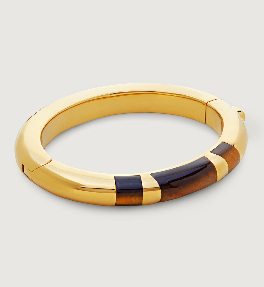 Kate Young Gemstone Striped Bangle in 18k Gold Vermeil on Sterling Silver and Tigers Eye ...