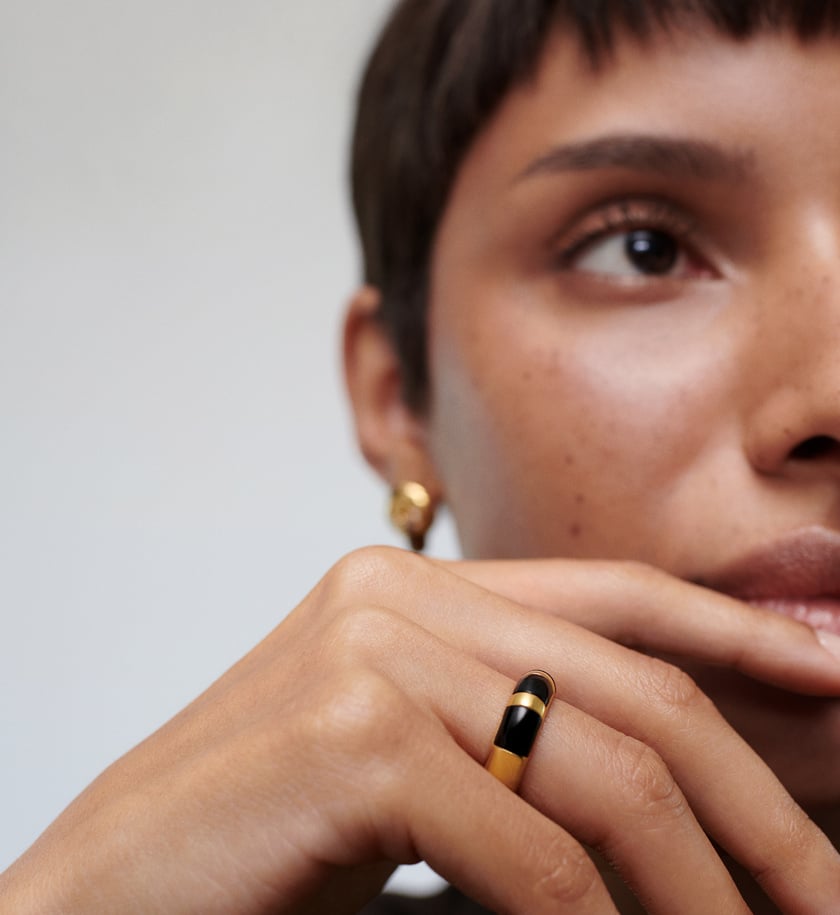 Kate Young Striped Gemstone Stacking Ring in 18k Gold Vermeil on ...