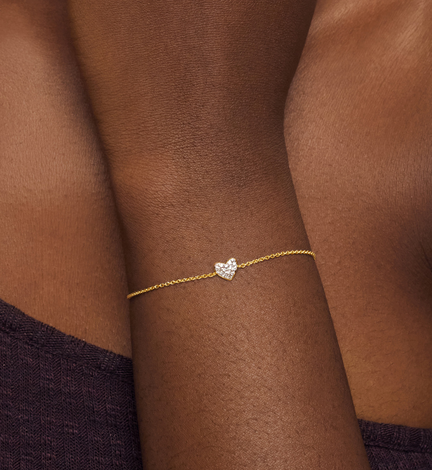 Heart Diamond Chain Bracelet in 18k Gold Vermeil on Sterling Silver and ...