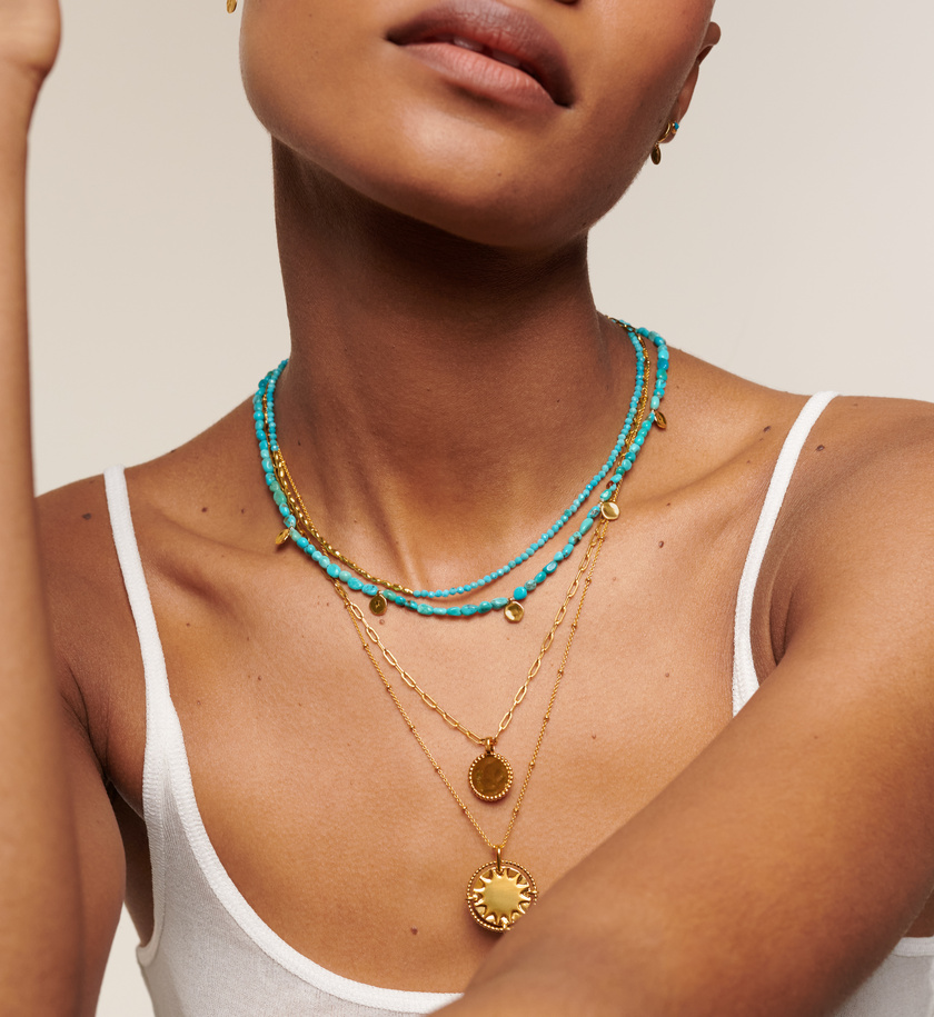 Rio Mini Gemstone Beaded Station Necklace Adjustable 41-46cm/16-18’ in Sterling Silver and ...