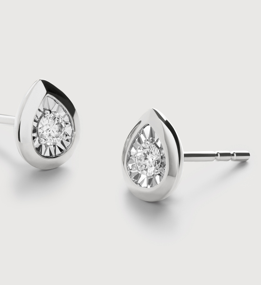 Pear Diamond Stud Earrings in Sterling Silver and Lab Grown Diamond ...