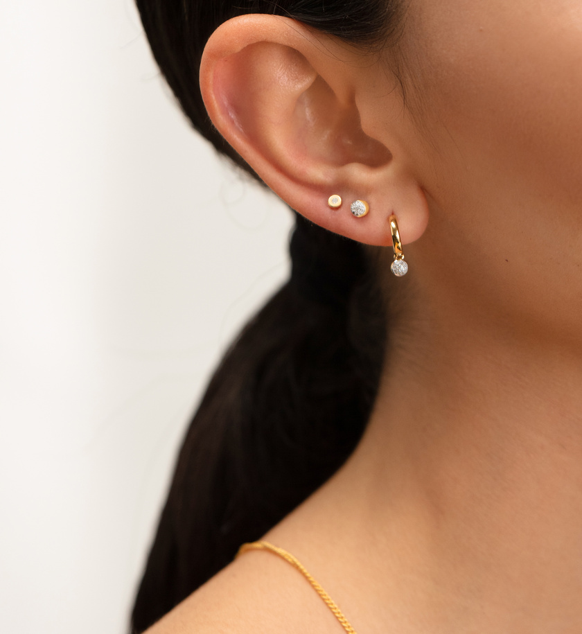Fiji Tiny Button Diamond Stud Earrings in 18k Gold Vermeil on Sterling ...