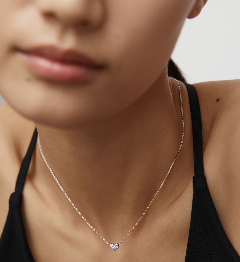 Heart Diamond Chain Necklace in Sterling Silver and Lab Grown Diamond ...