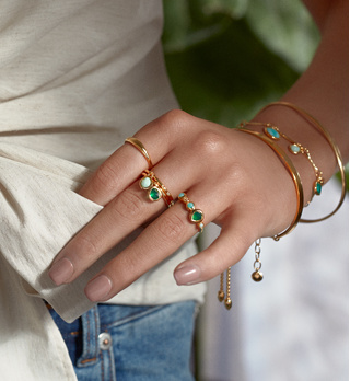 Siren Charm Ring in 18ct Gold Vermeil on Sterling Silver and Green Onyx ...