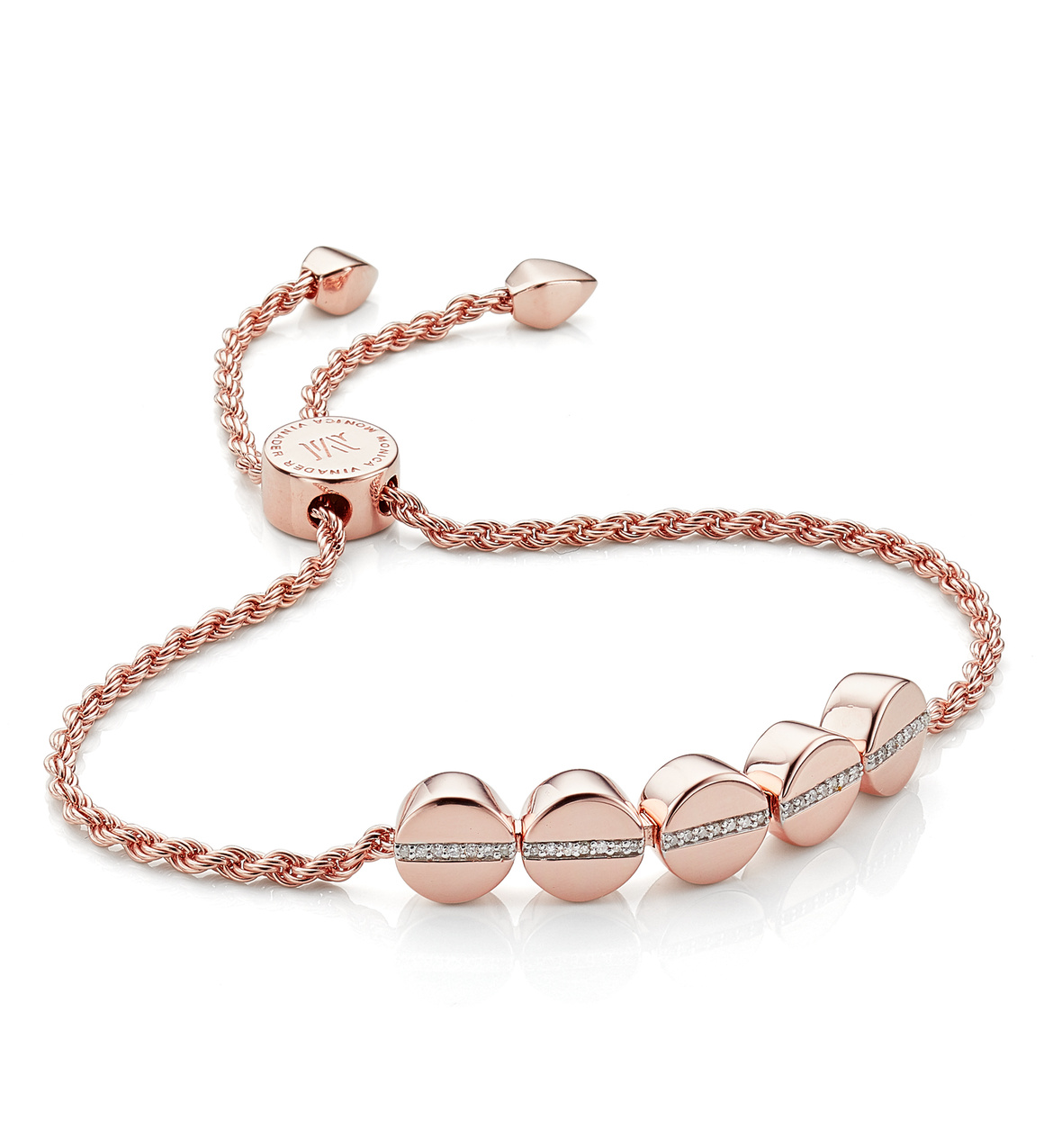 Linear Bead Diamond Row Friendship Chain Bracelet in 18k Rose Gold ...