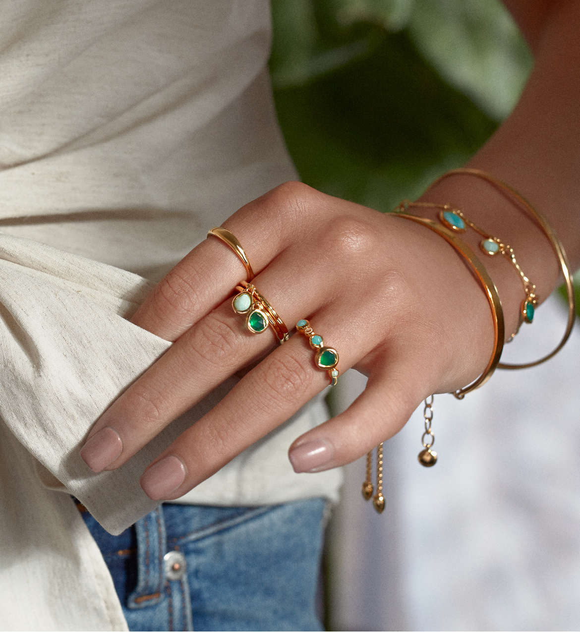 Siren Charm Ring in 18ct Gold Vermeil on Sterling Silver and Green Onyx ...