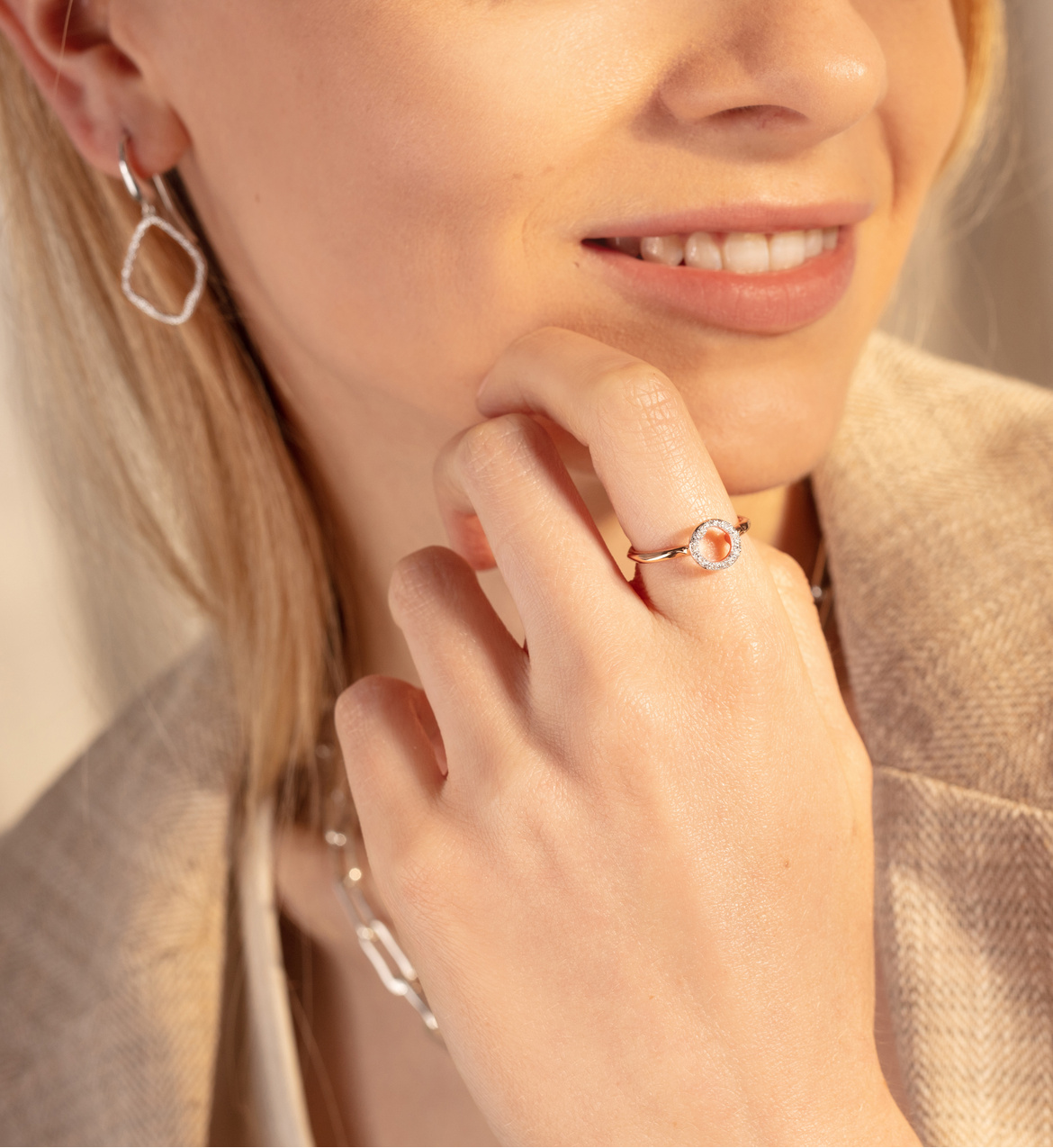 Riva Mini Circle Stacking Ring in 18ct Rose Gold Vermeil on Sterling Silver and Diamond ...