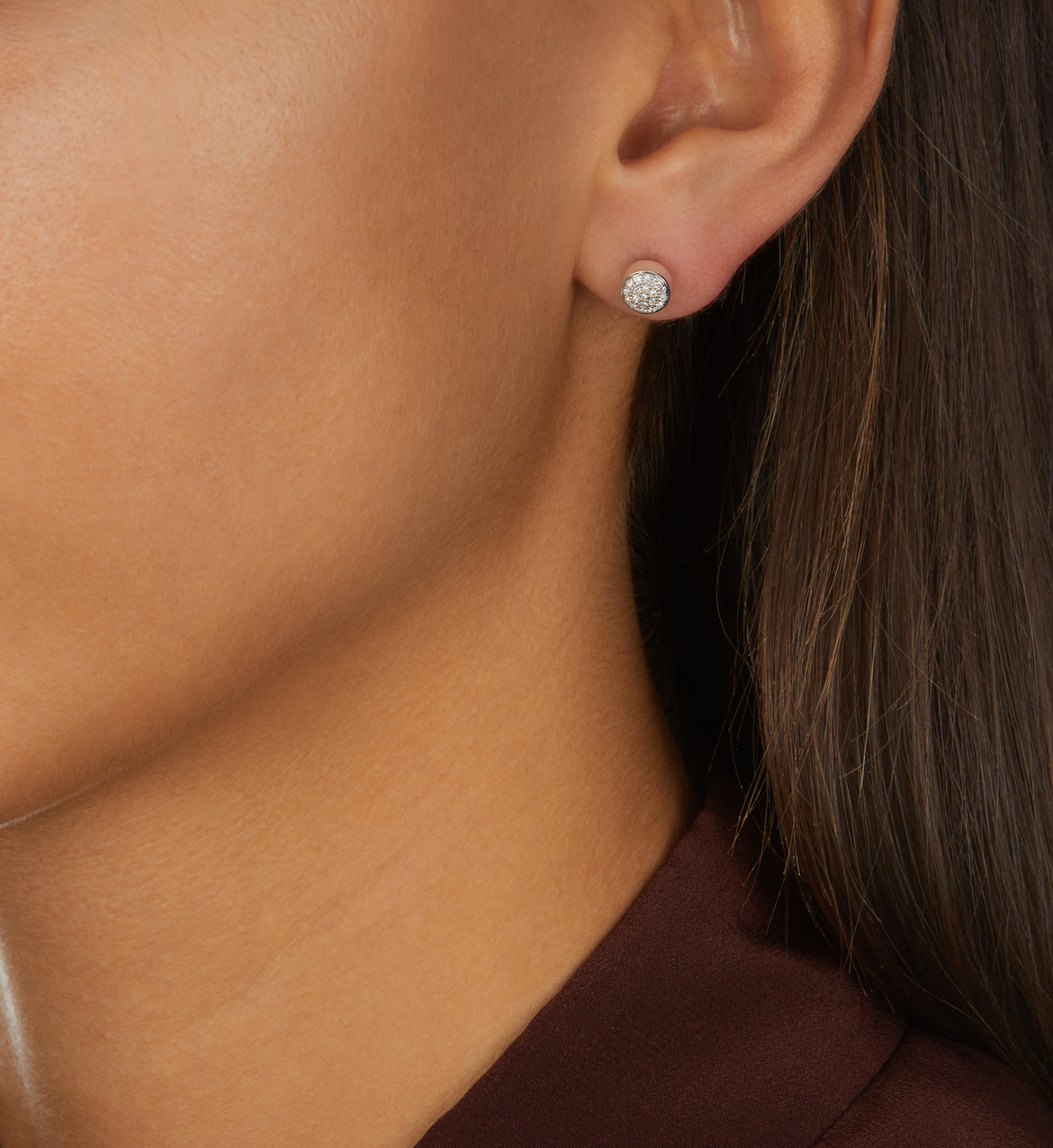 Fiji Mini Button Stud Earrings in Sterling Silver and Diamond ...
