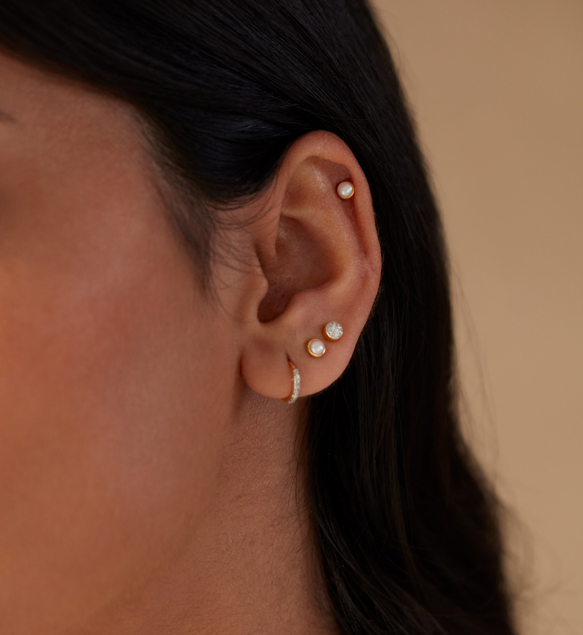 Fiji Tiny Button Diamond Stud Earrings in Sterling Silver and Diamond ...