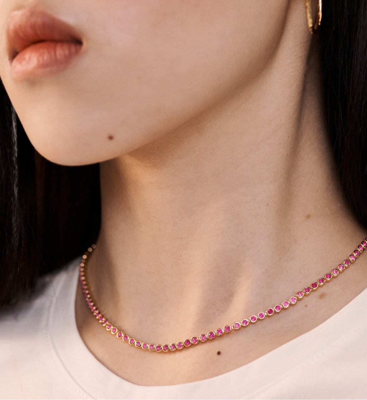 Gemstone Essential Tennis Necklace Adjustable 41-46cm/16-18' in 18k ...