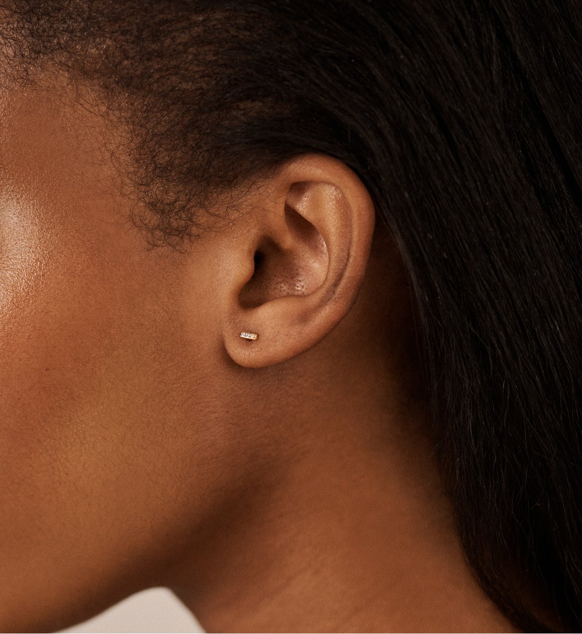 Linear Diamond Bar Single Labret Piercing Earring in 14k Solid Gold and ...