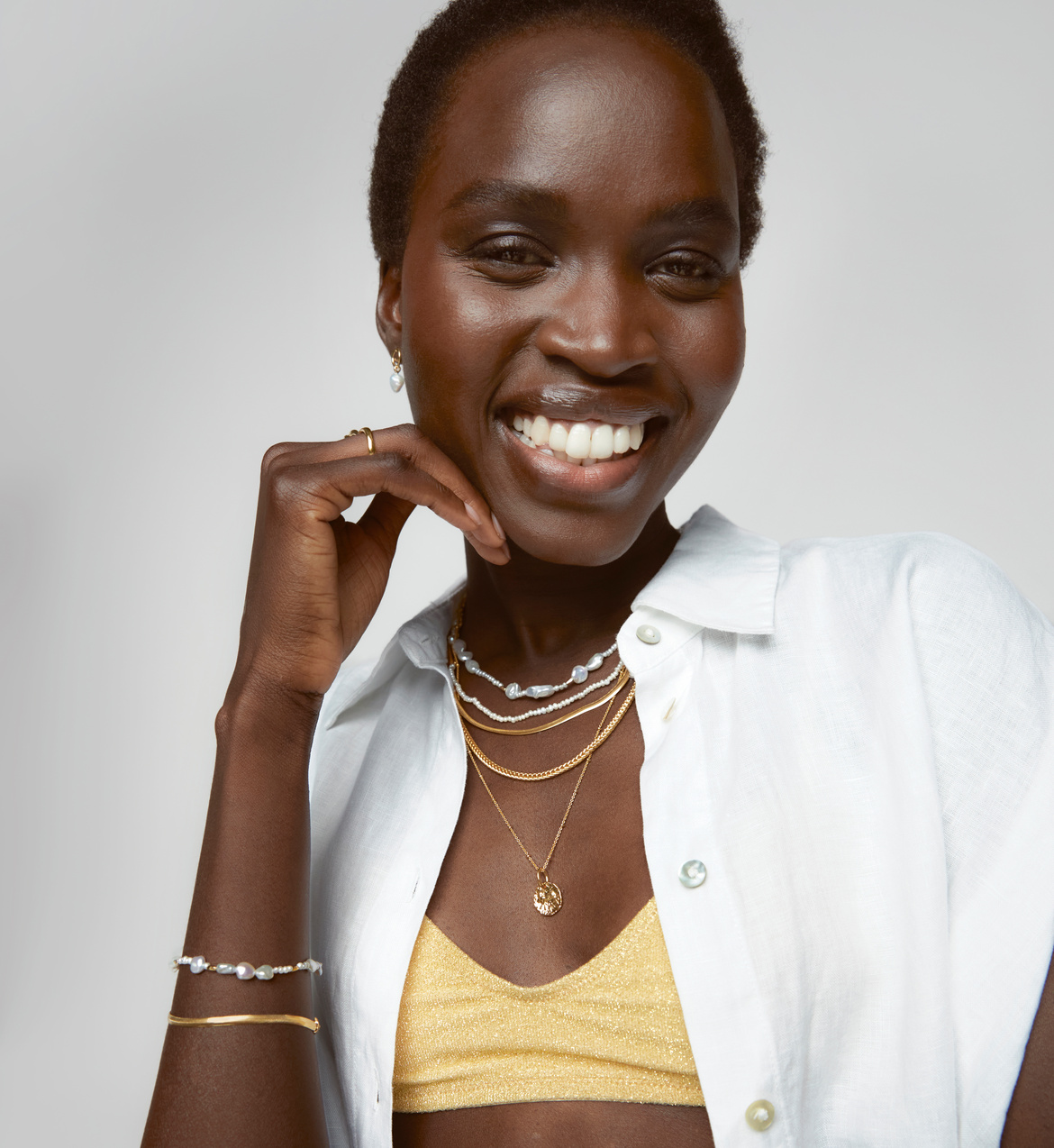 Pearl Scatter Necklace Adjustable 41-46cm/16-18' in 18k Gold Vermeil on ...