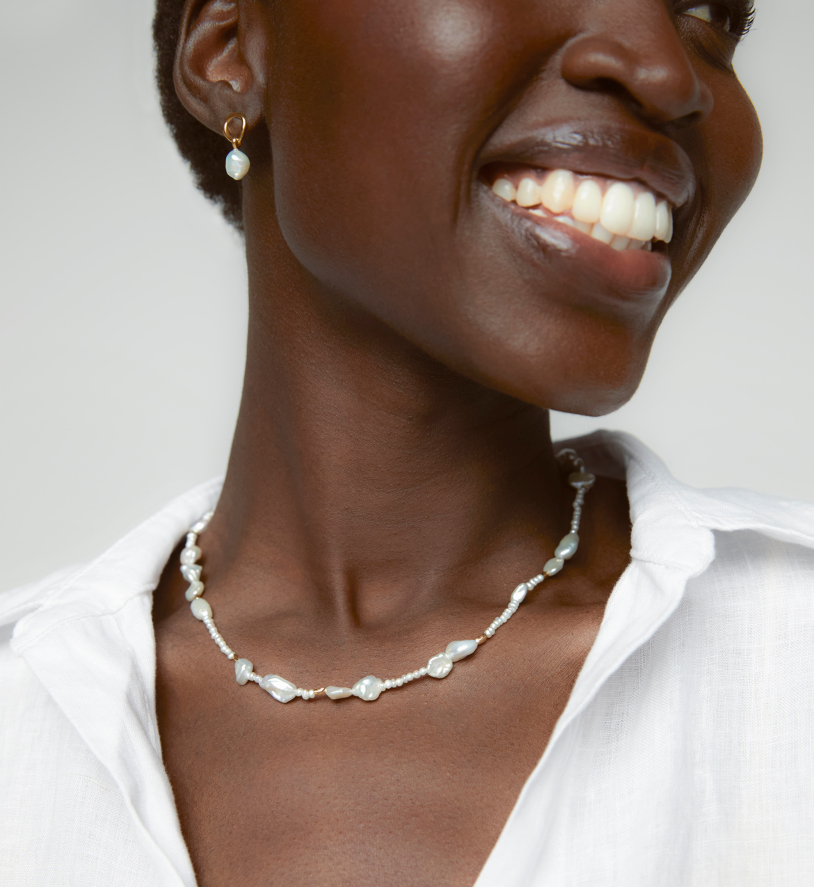 Pearl Scatter Necklace Adjustable 41-46cm/16-18' in 18k Gold Vermeil on ...