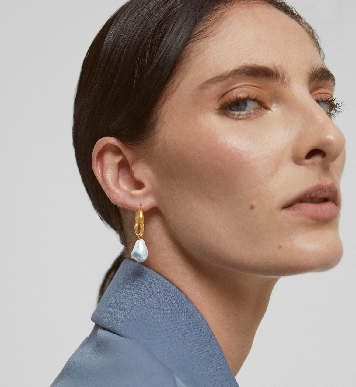 Nura Reef Baroque Pearl Large Hoop Earrings in 18k Gold Vermeil on Sterling Silver and Pearl ...