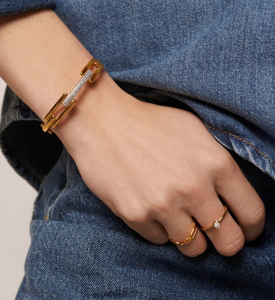 Signature Link Pavé Diamond Bangle in 18k Gold Vermeil on Sterling ...