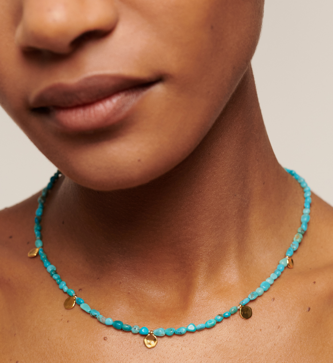 Rio Mini Gemstone Beaded Station Necklace Adjustable 41-46cm/16-18’ in 18k Gold Vermeil on ...