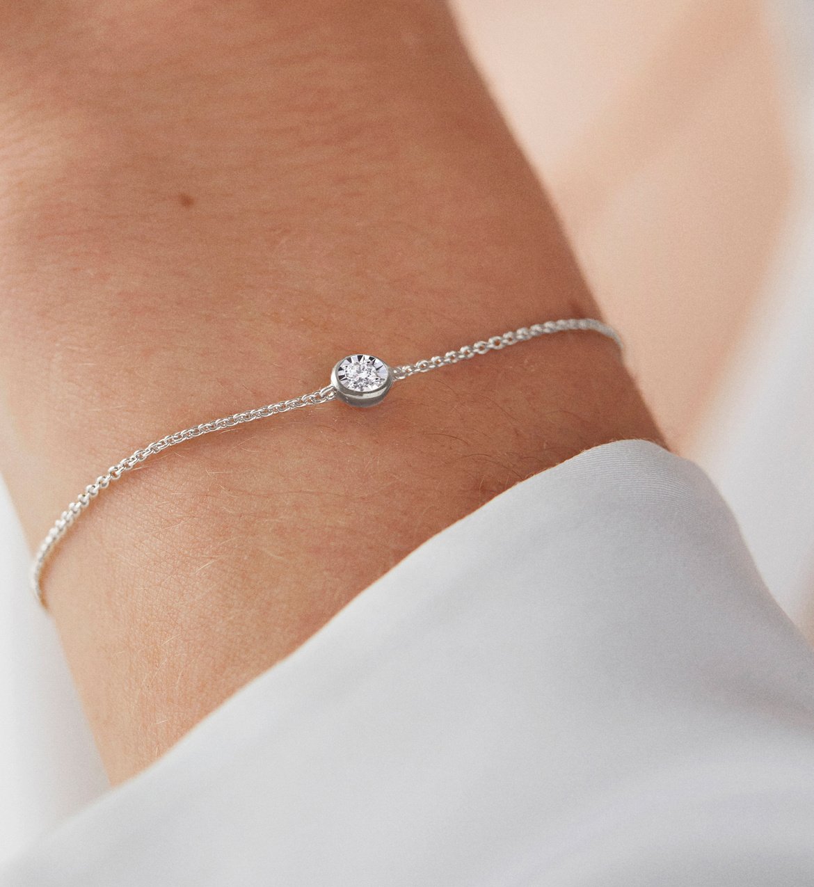 Lab Grown Diamond Solitaire Bracelet in Sterling Silver and Lab Grown ...