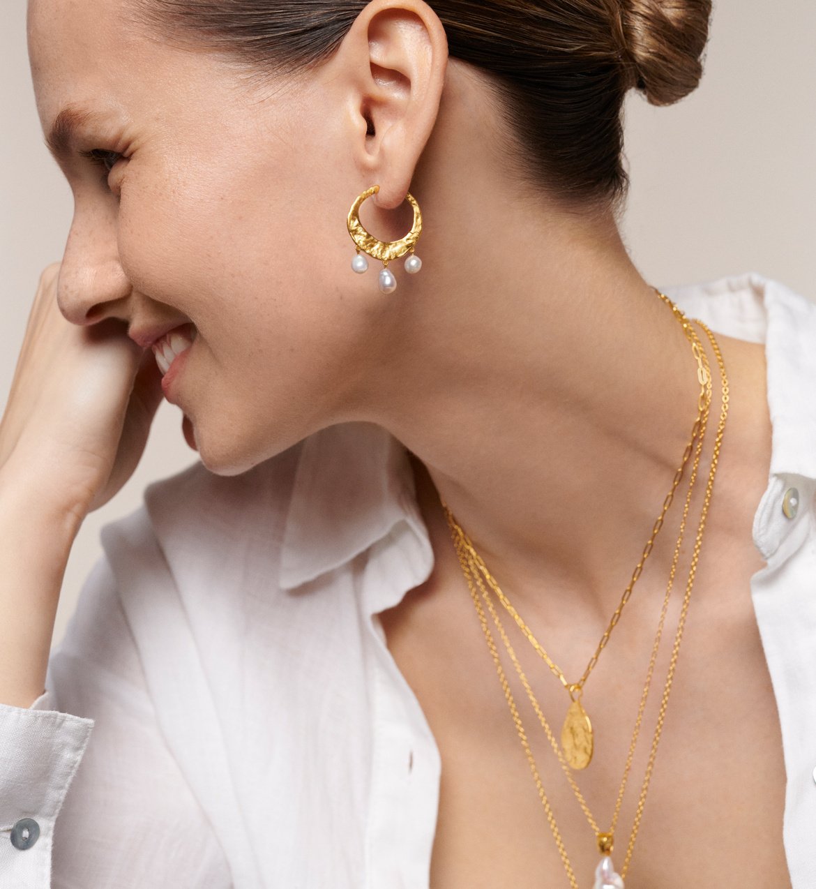 Capri Baroque Pearl Medium Hoop Earrings in 18k Gold Vermeil on Sterling Silver and Pearl ...