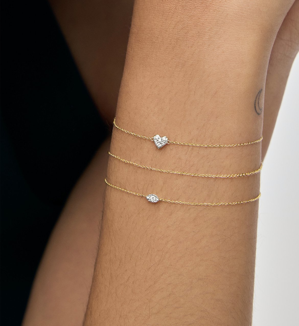 Mini Heart Diamond Chain Bracelet in 14k Solid Gold and Lab Grown ...