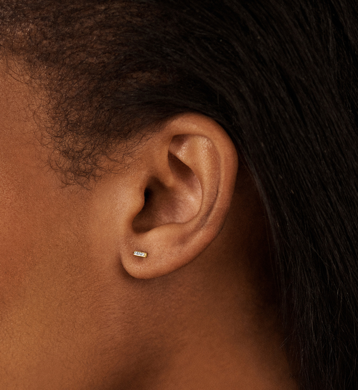 Linear Diamond Flat Back Piercing Stud Earring in 14k Solid Gold and ...