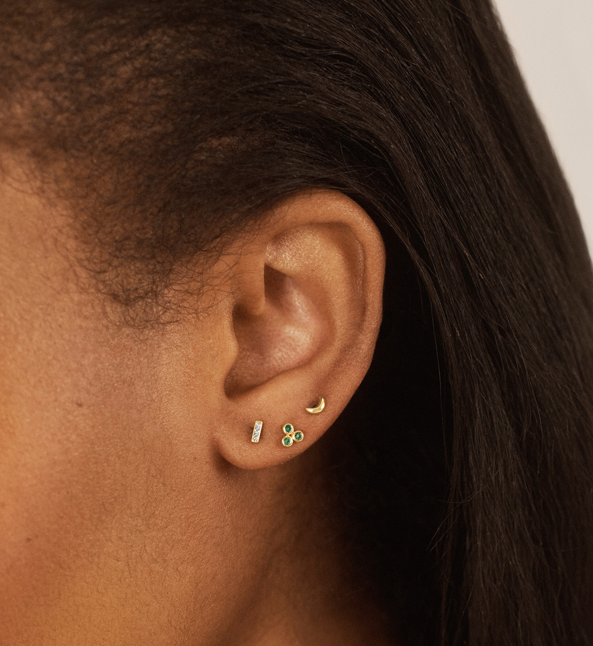 Linear Diamond Flat Back Piercing Stud Earring in 14k Solid Gold and ...