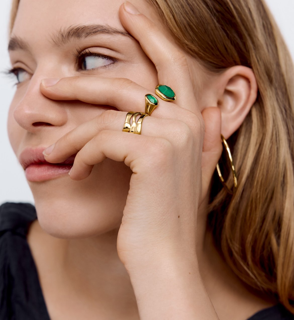 Odyssey Open Ring in 18k Gold Vermeil on Sterling Silver and Green Onyx ...