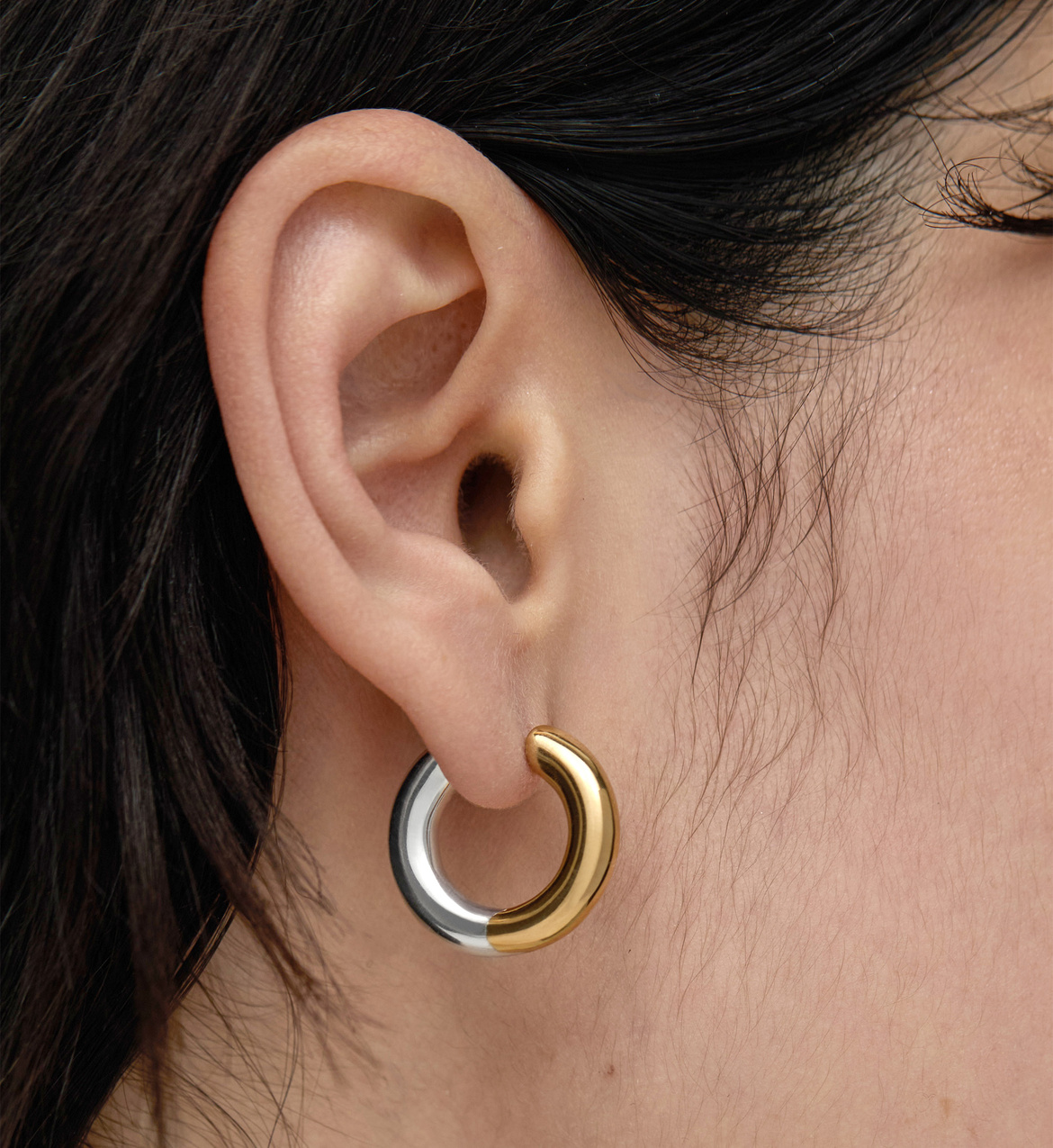 Mixed Metal Click Small Hoop Earrings in 18k Gold Vermeil on Sterling ...