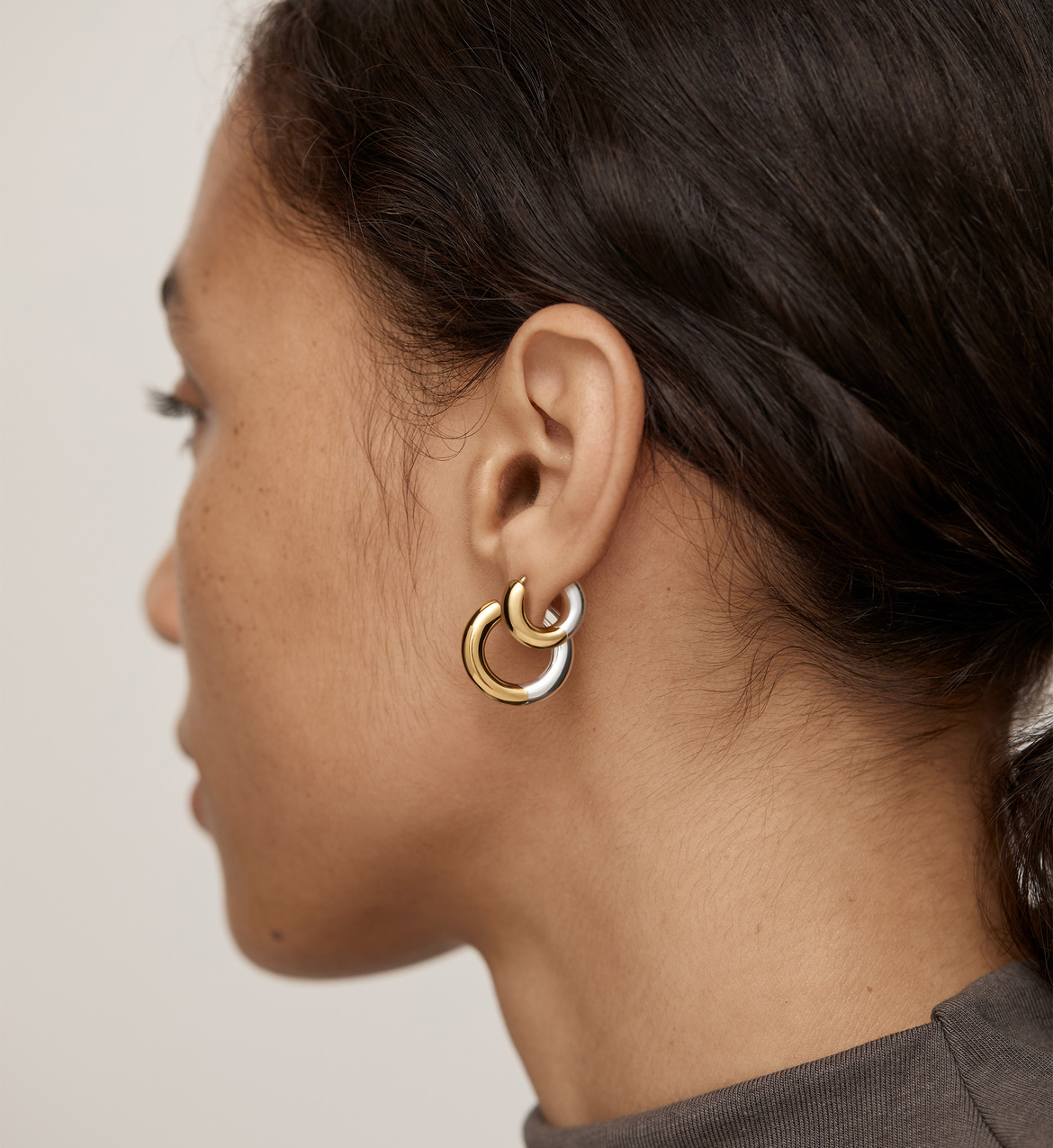 Mixed Metal Click Small Hoop Earrings in 18k Gold Vermeil on Sterling ...