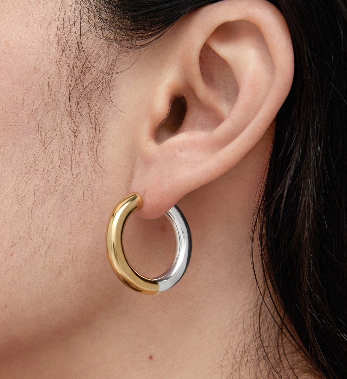 Mixed Metal Click Medium Hoop Earrings in 18k Gold Vermeil on Sterling ...